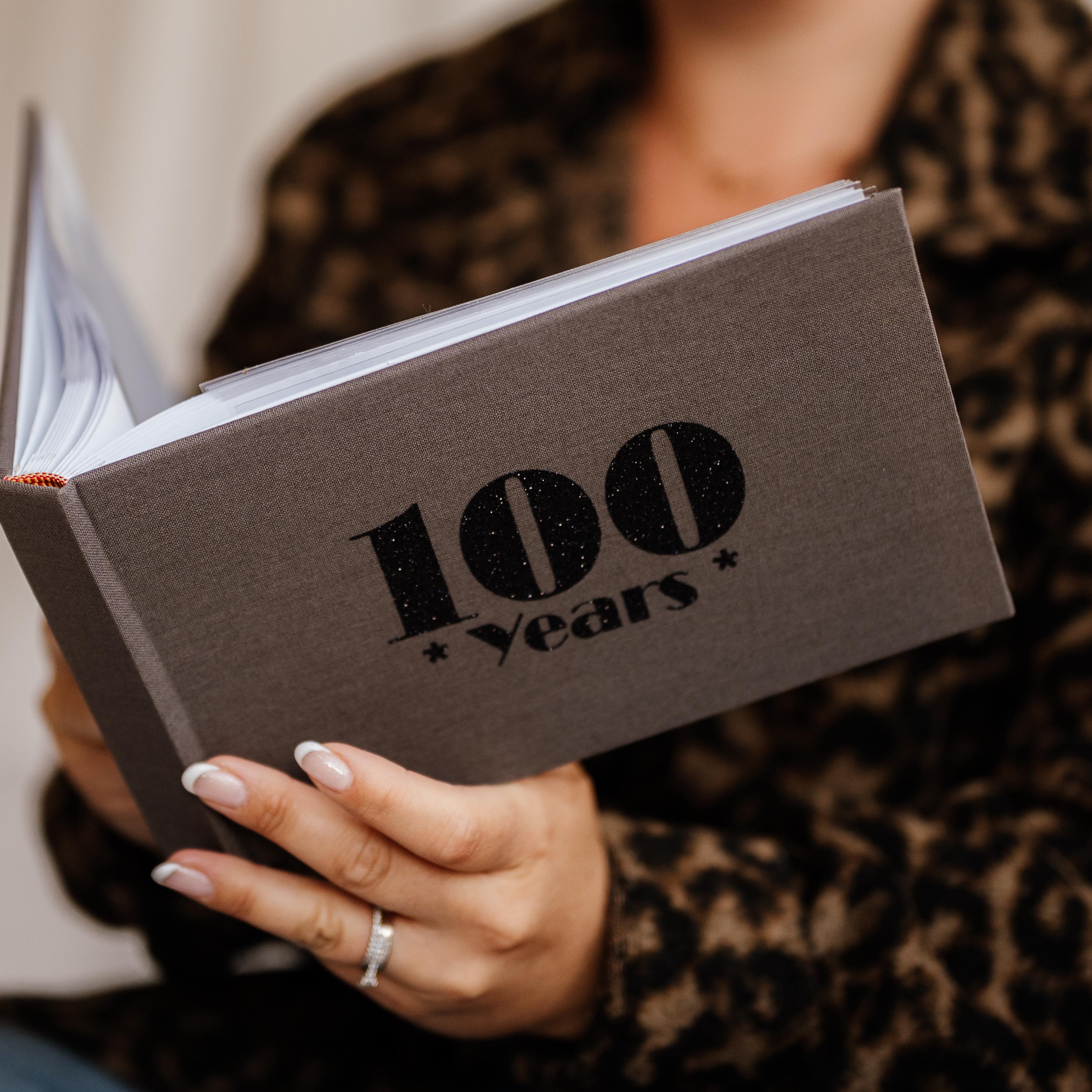 100th Birthday Photo Album in Charcoal With Black Sparkle Print (also ...