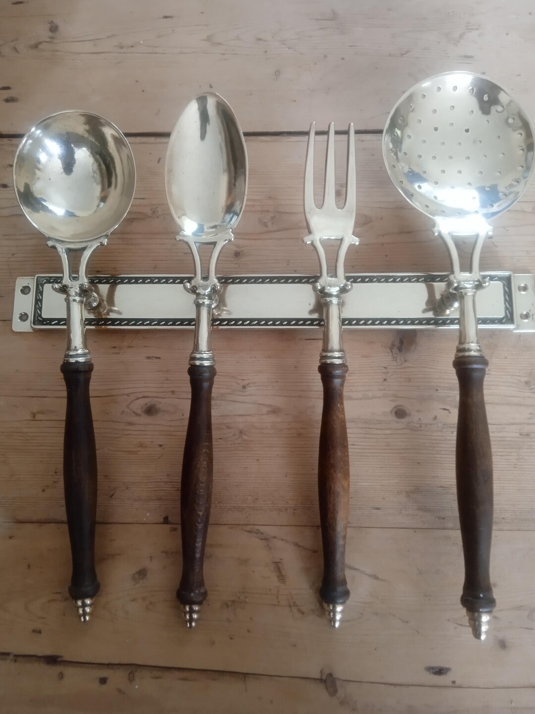 Vintage French Brass Serving Utensils -wood Handles and Brass Display ...