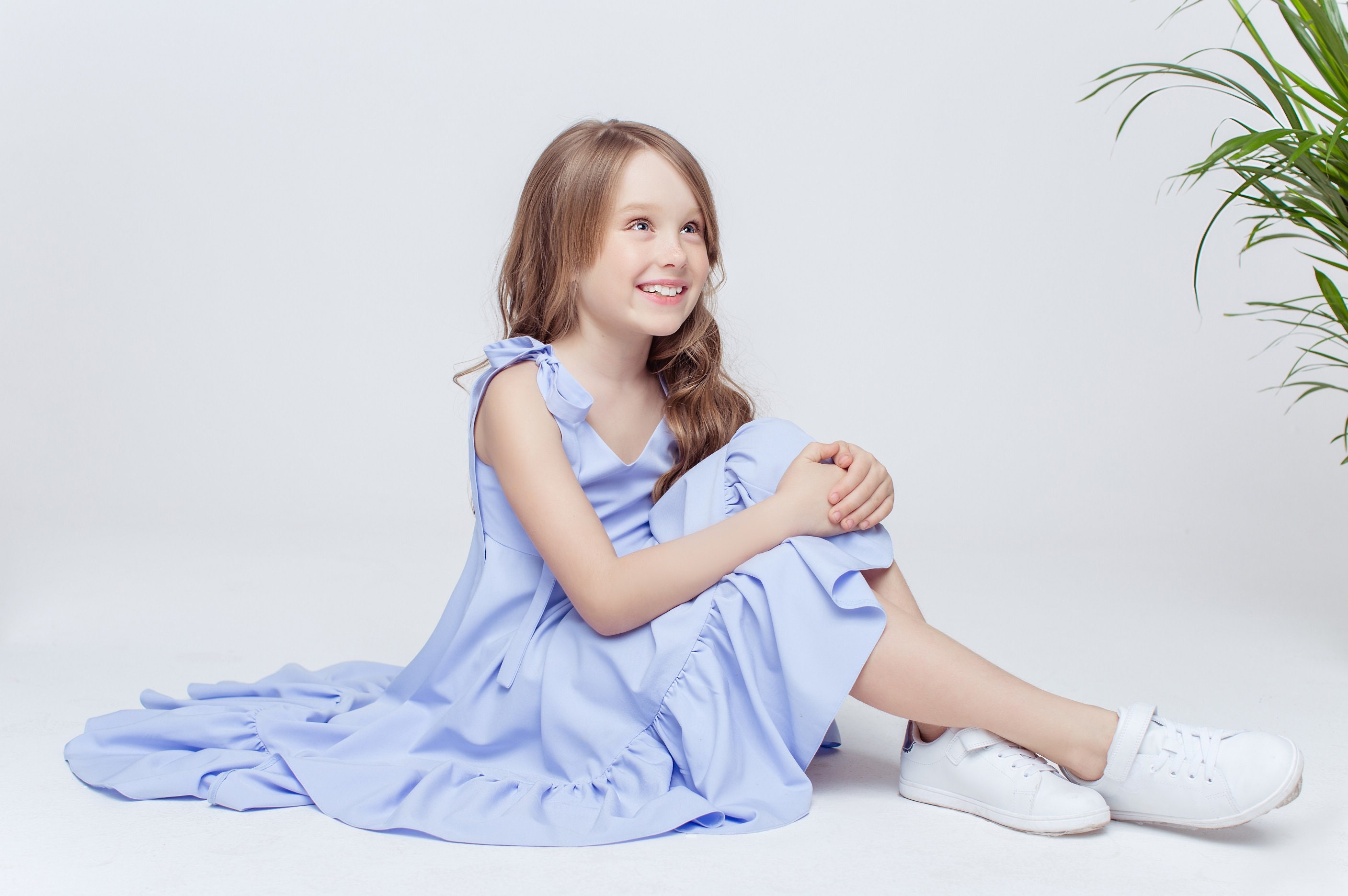 Powder Blue Girls Dress - Flared Girls Dress - Baby Blue Girls Dress ...