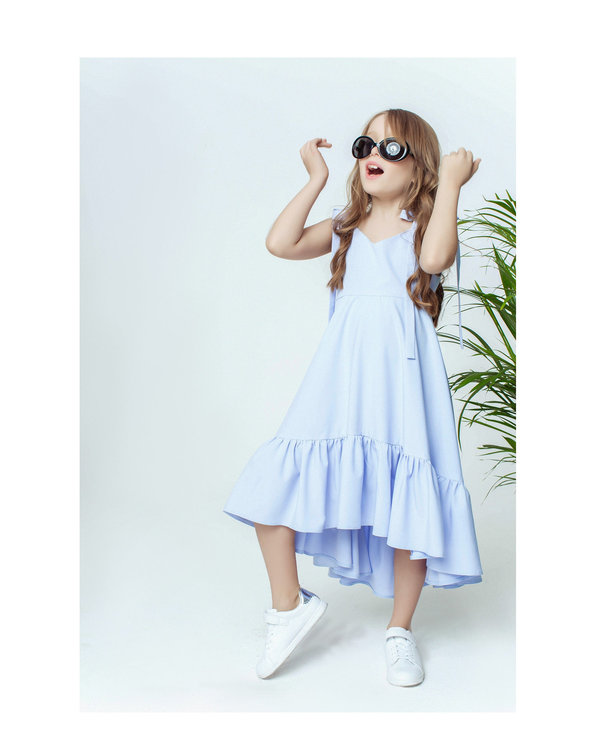 Powder Blue Girls Dress - Flared Girls Dress - Baby Blue Girls Dress ...