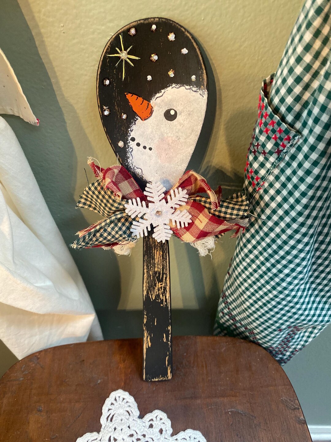 Vintage Snowman Wooden Spoon Handpainted Distressed - Etsy
