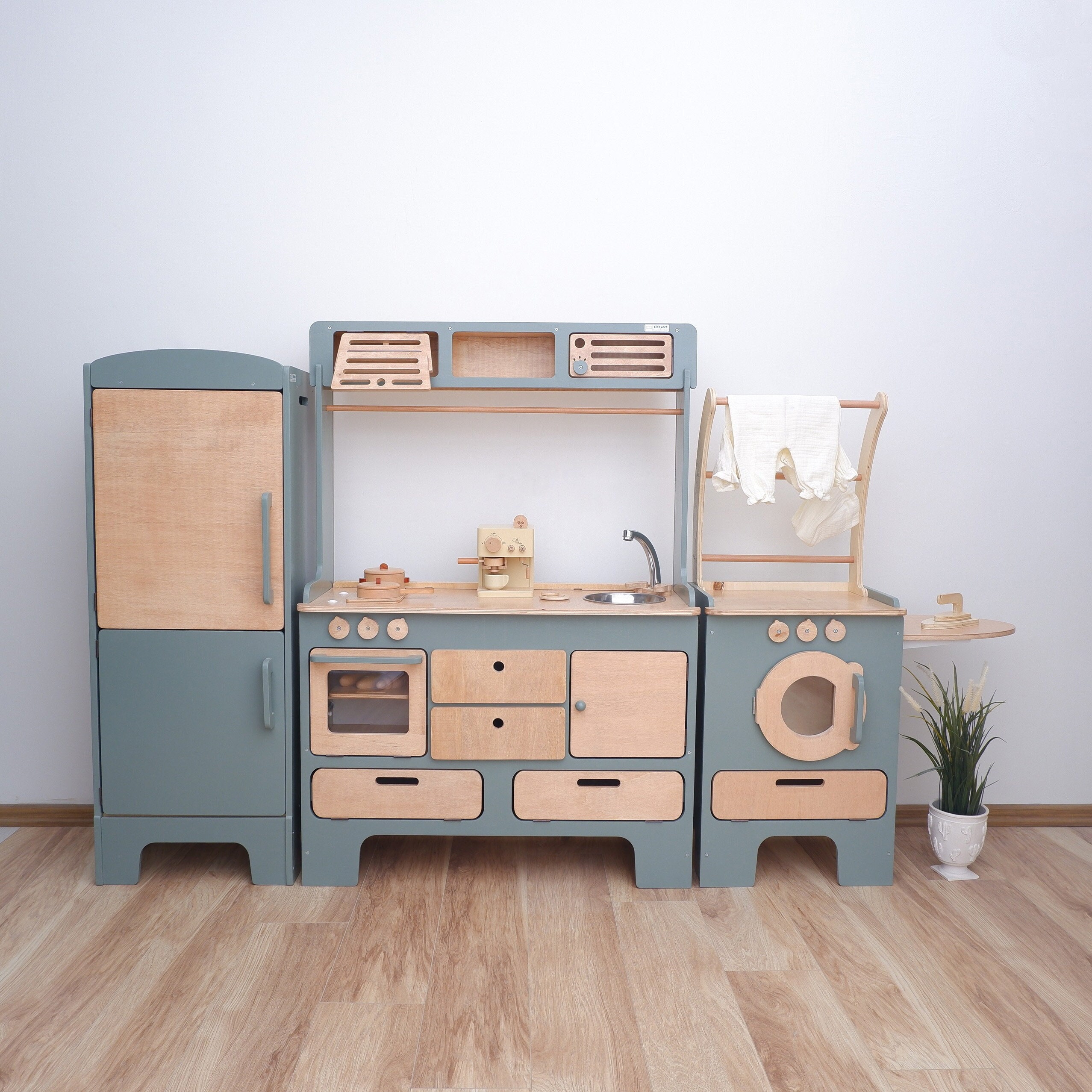 The Biggest Play Kitchen for 10 Year Olds Handmade Customizable Wooden Play Kitchen for 10 Year Old Kids Green and Wood Etsy