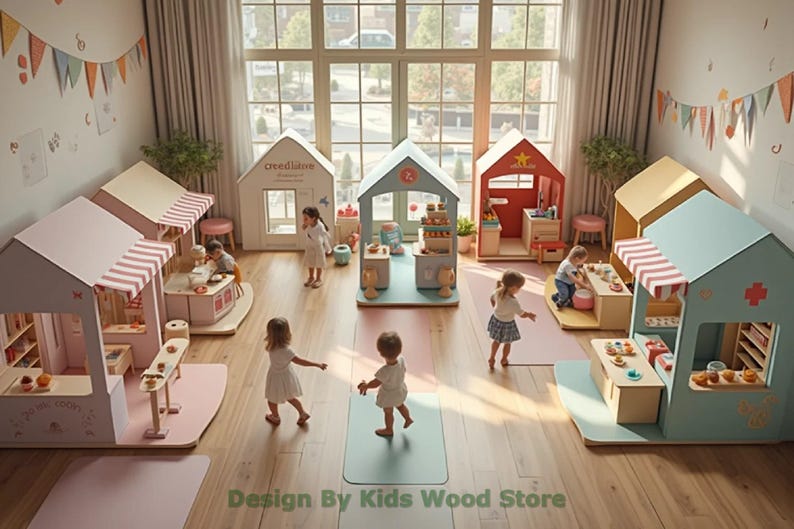 Kids Indoor Playhouse: Customizable Wooden Play Town - Etsy