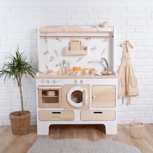 Handmade Wooden Play Kitchen for Kids: Customizable White & Pink - Etsy