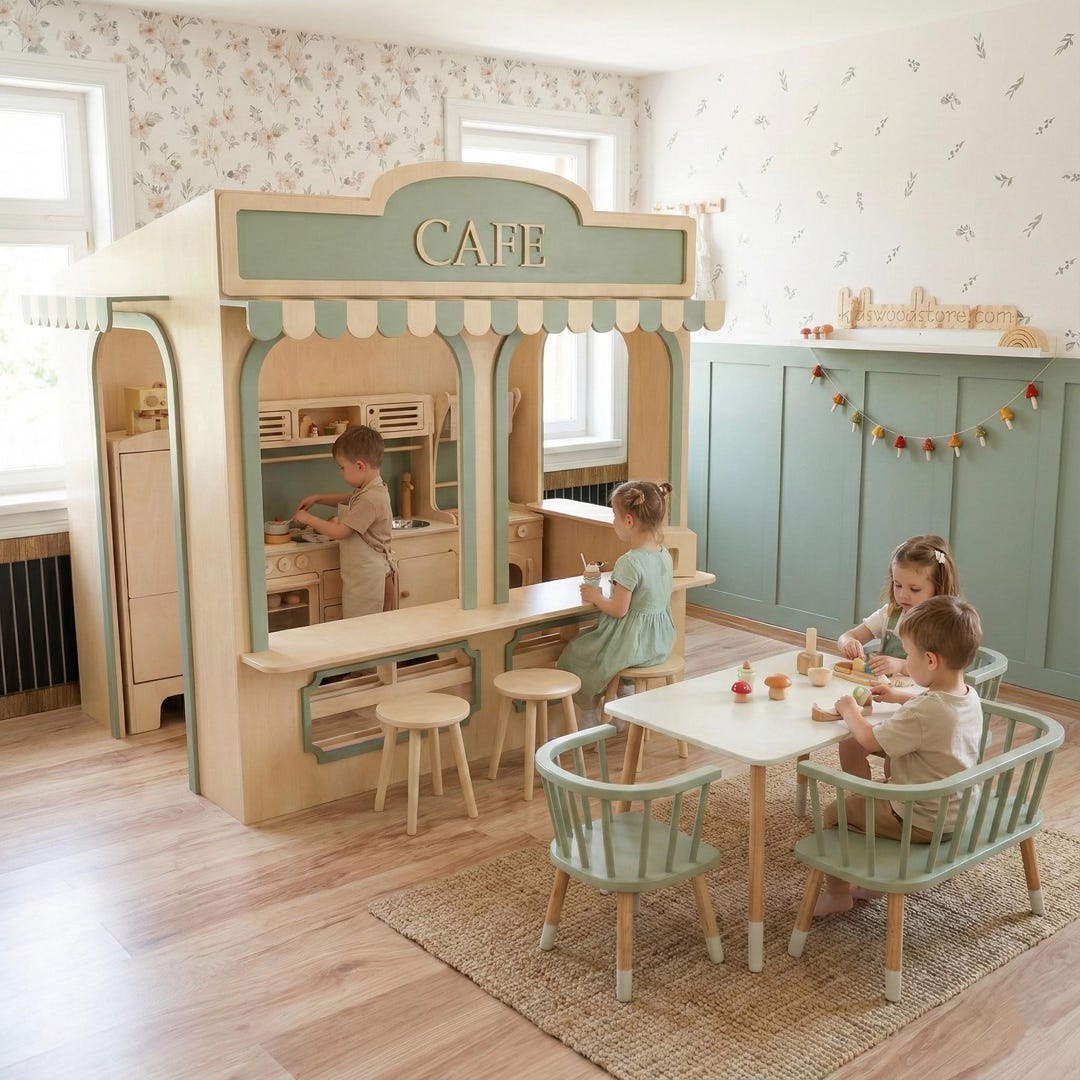 Personalized Wooden Kids Playhouse 4×6 Ft | Custom Indoor Café & Bakery ...