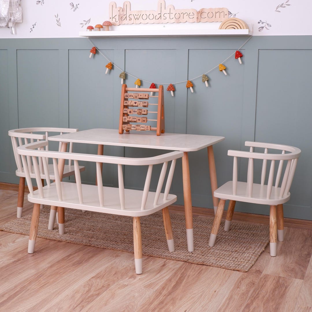 Customizable Montessori Kids Table With Windsor Chair & Bench - Etsy