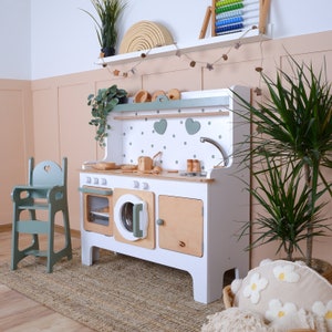 Handcrafed Wooden Play Kitchen White and Green Customizable Play Area ...