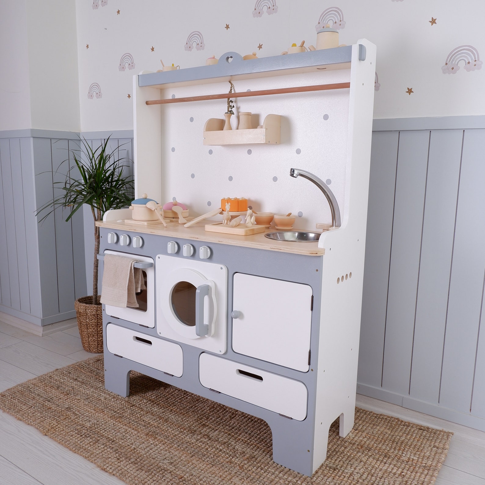 Handmade Wooden Play Kitchen: Customizable Montessori Toy for Kids - Etsy
