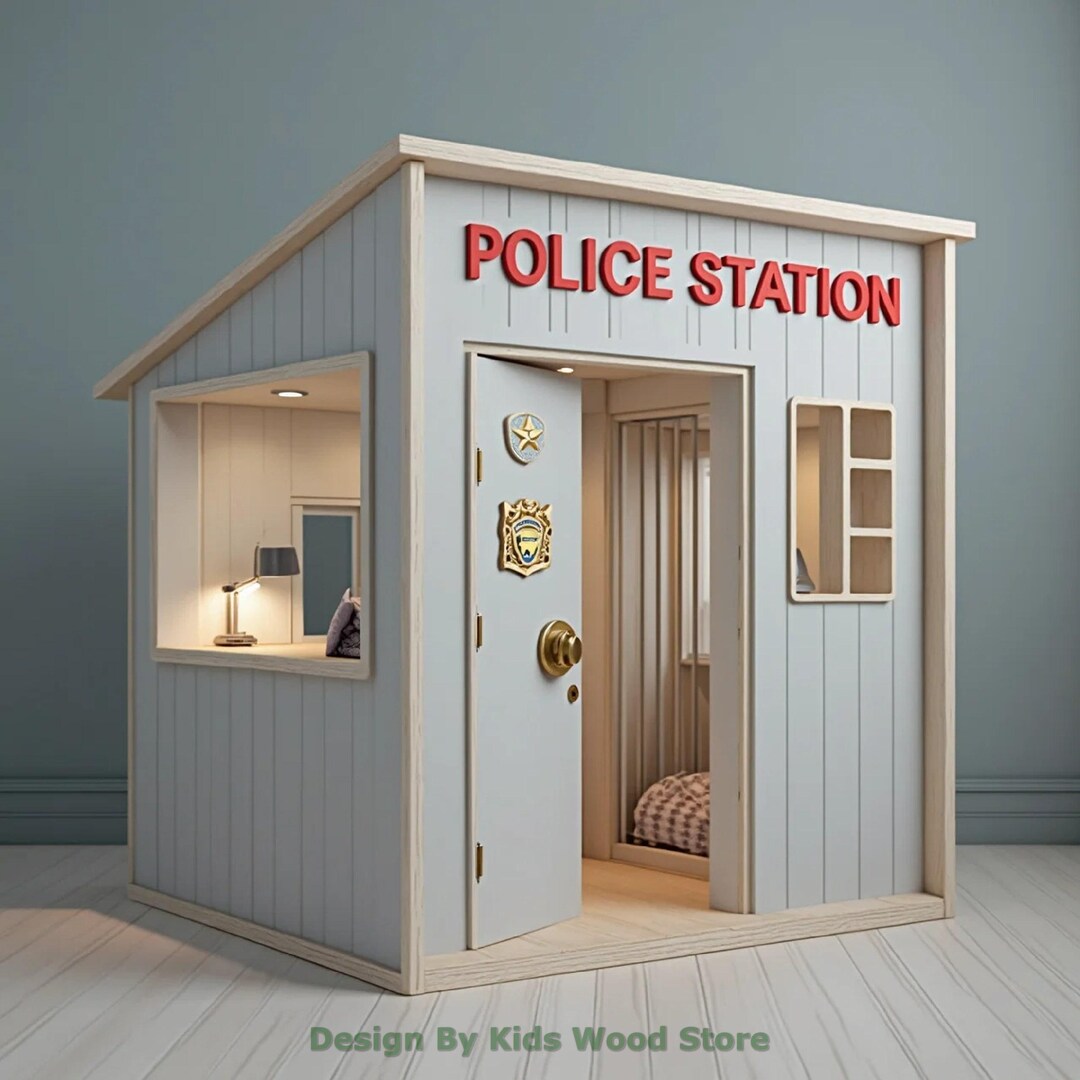 Kids Indoor Playhouse: Custom Wood Play Town - Police Station - Etsy