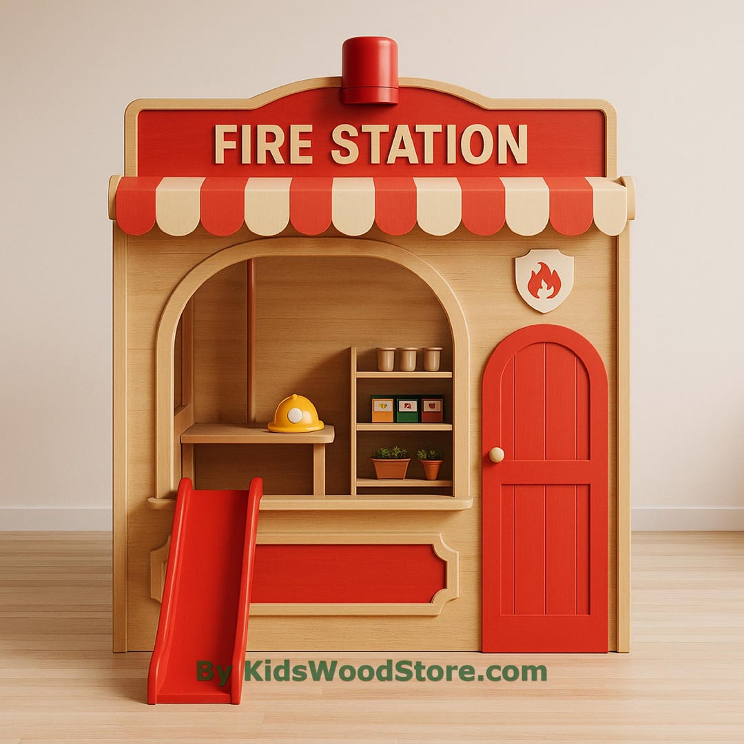 Handmade Wooden Fire Station Playhouse: Indoor/outdoor Pretend Play - Etsy