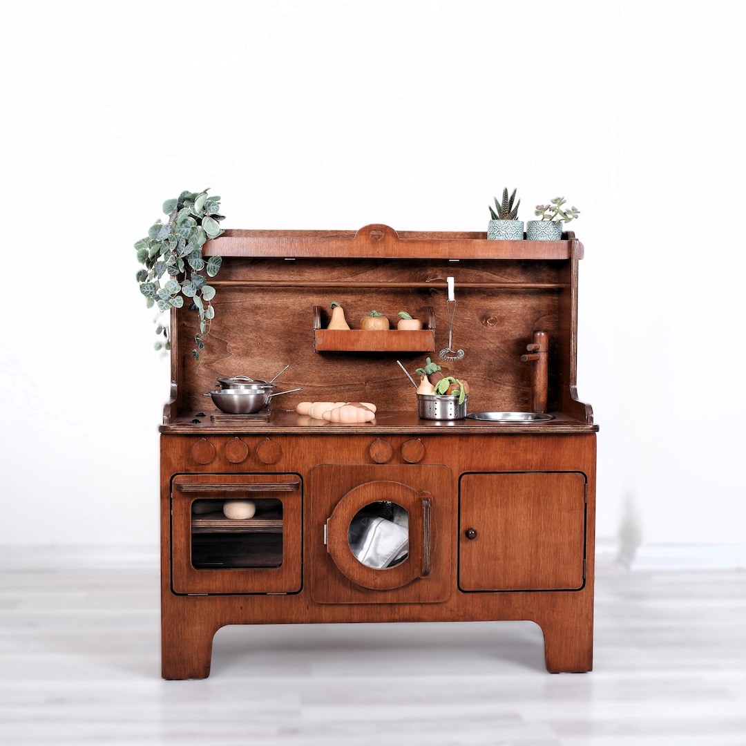 Handcrafted Wooden Play Kitchen: Walnut, Customizable - Etsy