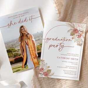 Boho Graduation Party Invitation, Minimalist Graduation Announcement ...