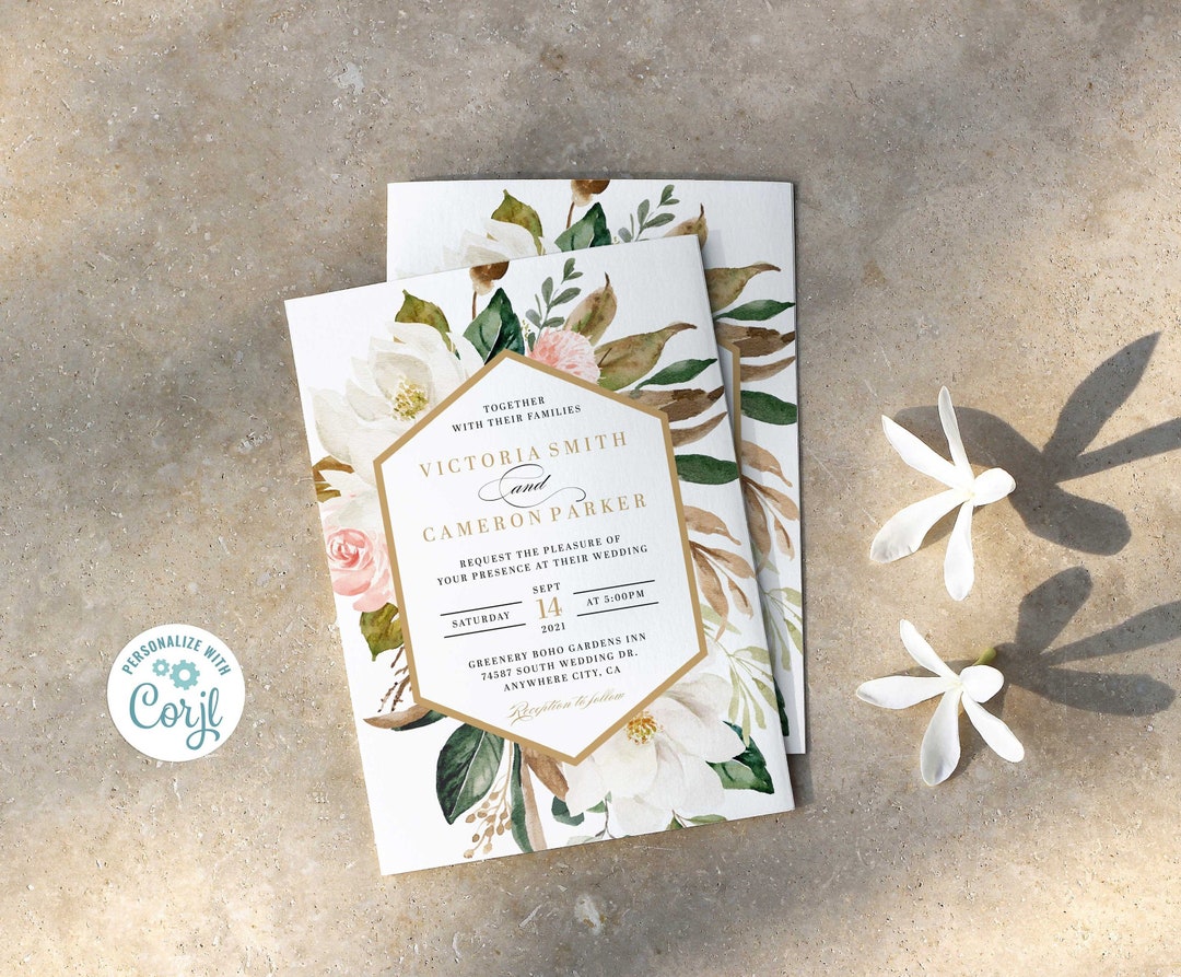 Magnolia Wedding Invitation, Wedding Invitation Template Download ...