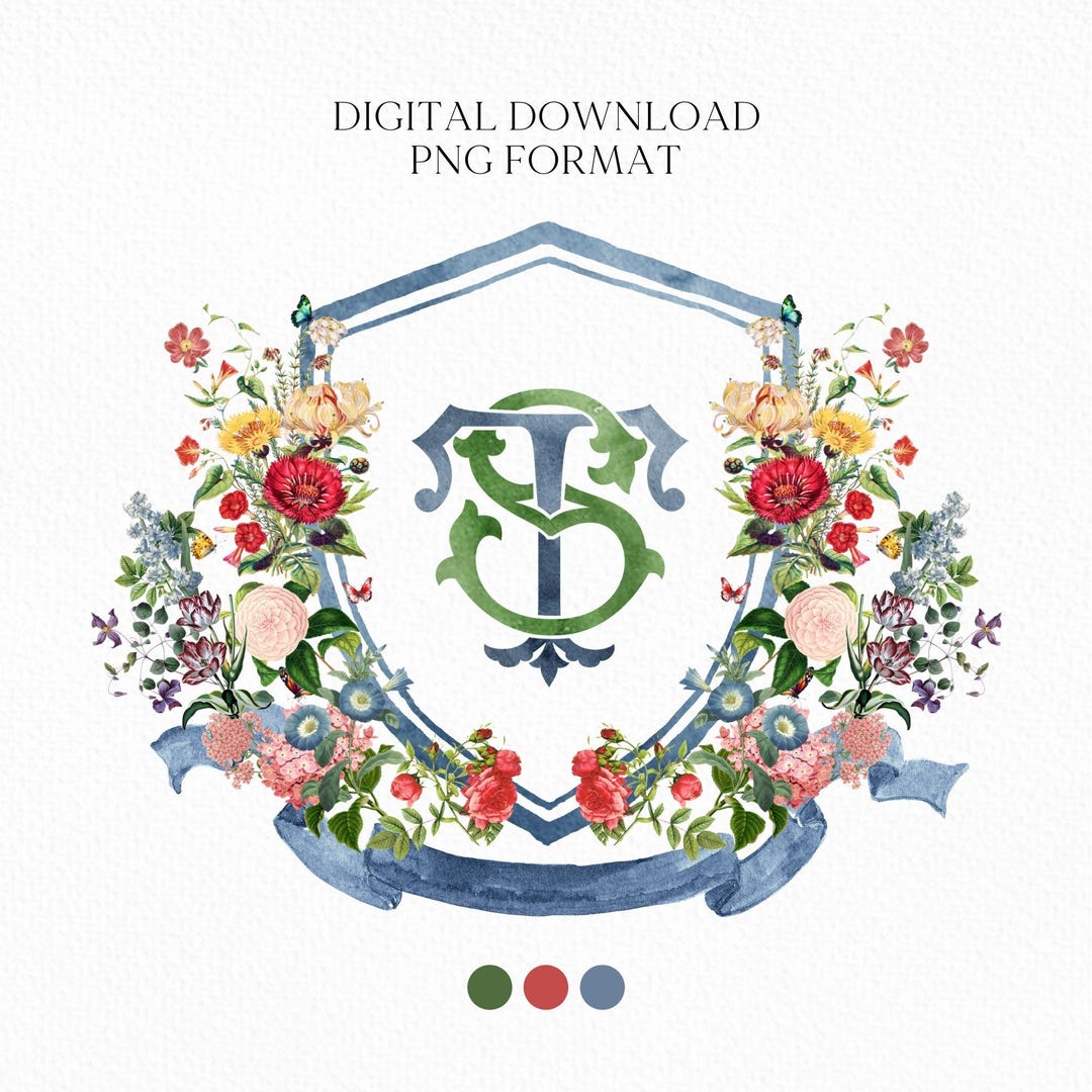 Vintage Botanical Flower Wedding Crest - Monogram Crest - Garden ...