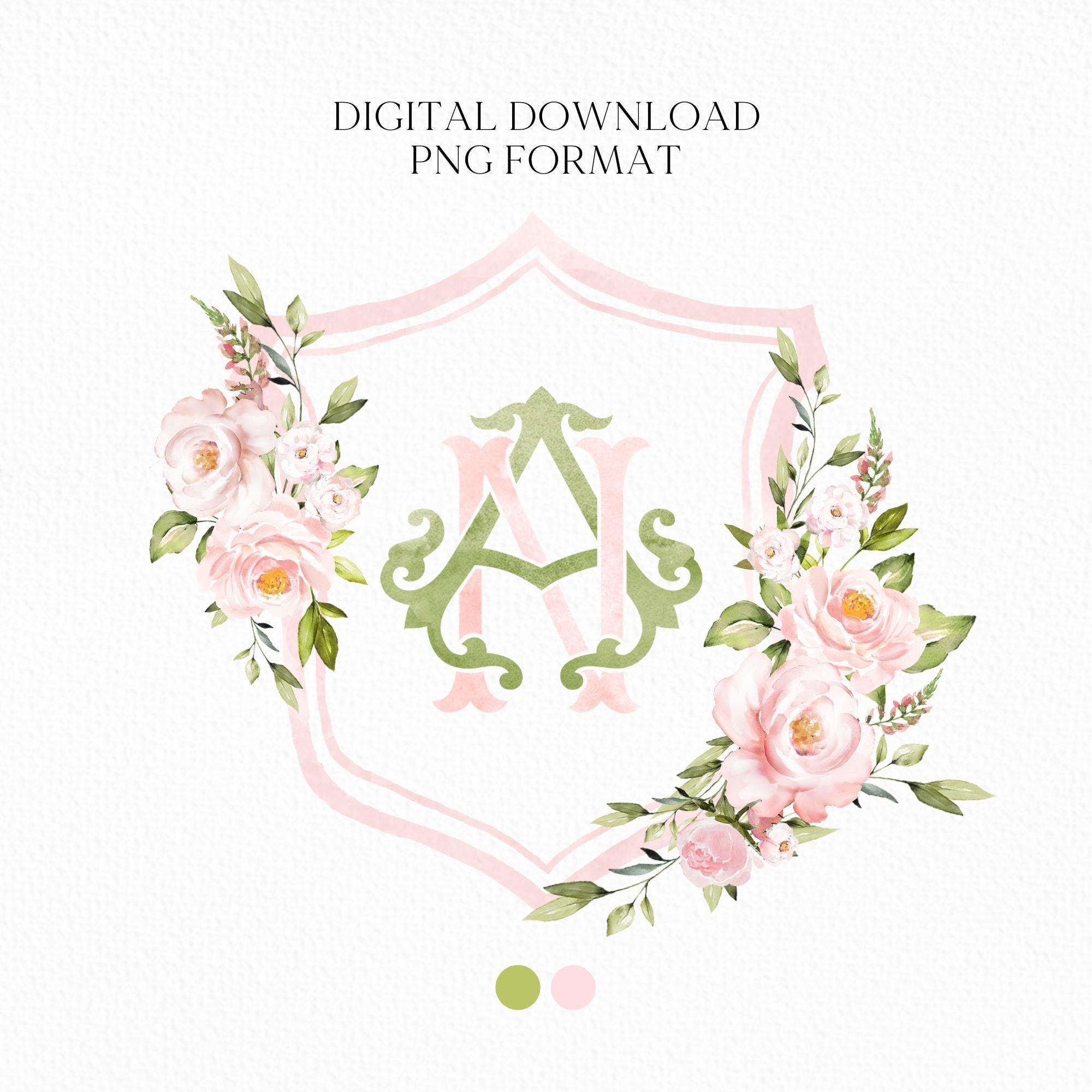 Blush Pink Floral Rustic Greenery Flower Wedding Crest - Monogram Crest ...