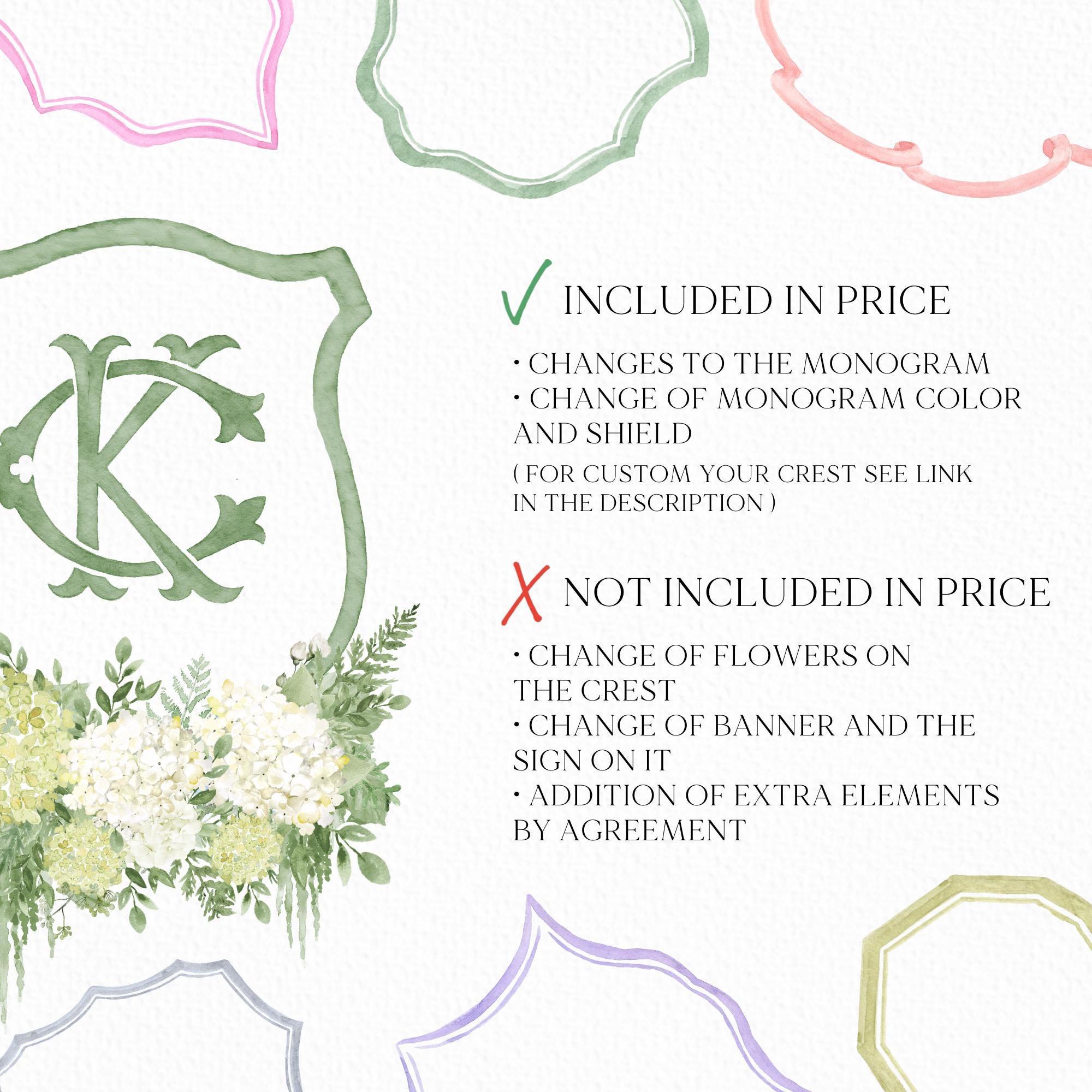 Green Hydrangea Flower Wedding Crest - Monogram Crest - Hydrangea White ...