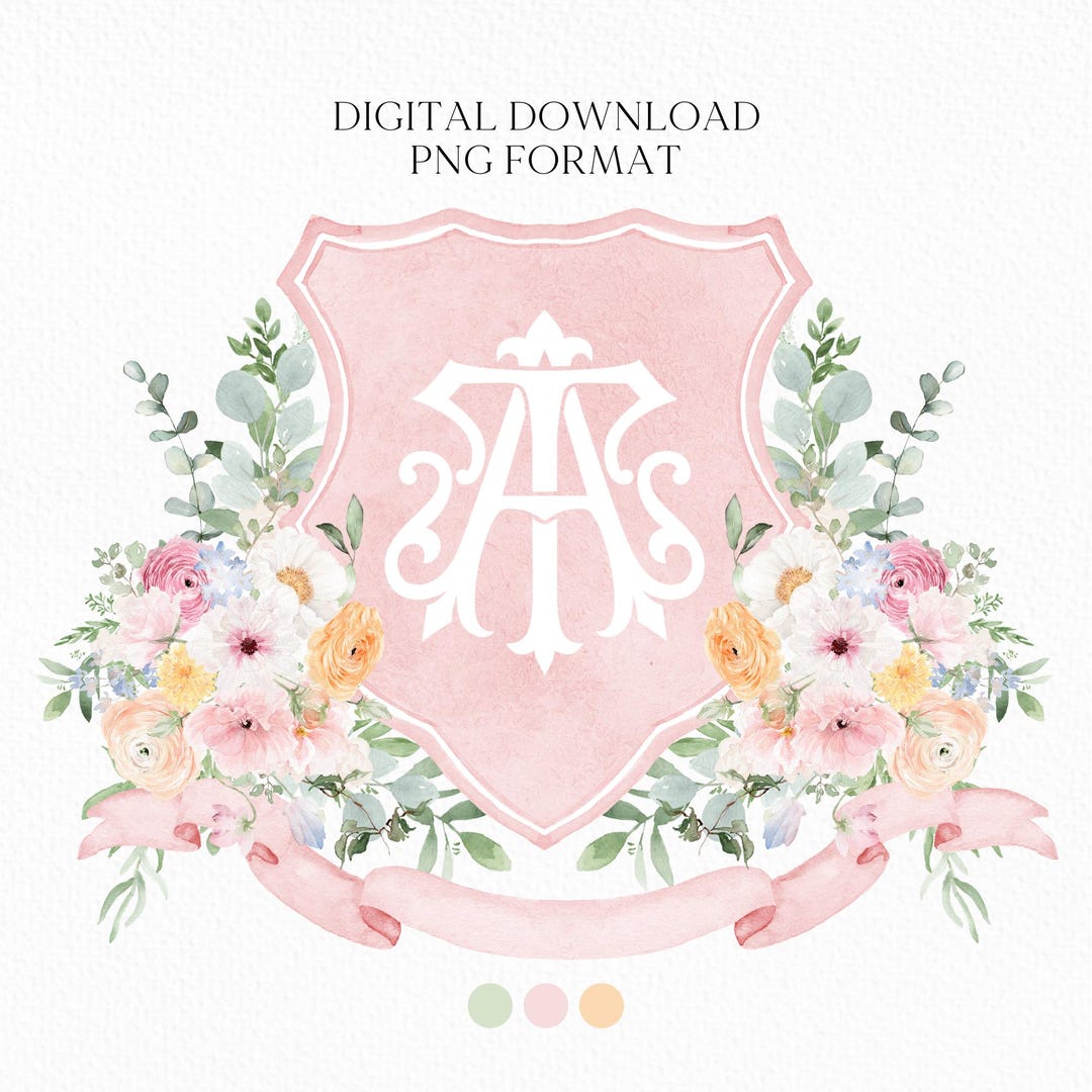Wildflower Prink Spring Flower Wedding Crest - Monogram Crest ...