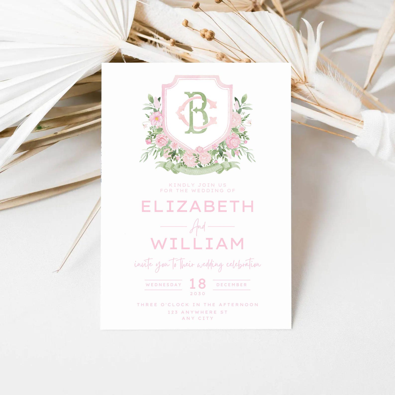 Roses Bouquets Flower Wedding Crest - Monogram Crest - Pink Peony ...