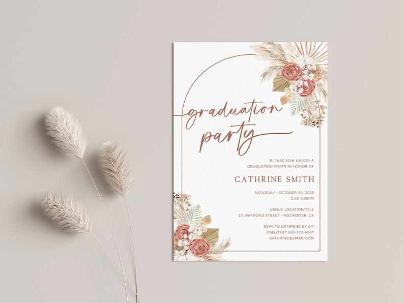Boho Graduation Party Invitation, Minimalist Graduation Announcement ...
