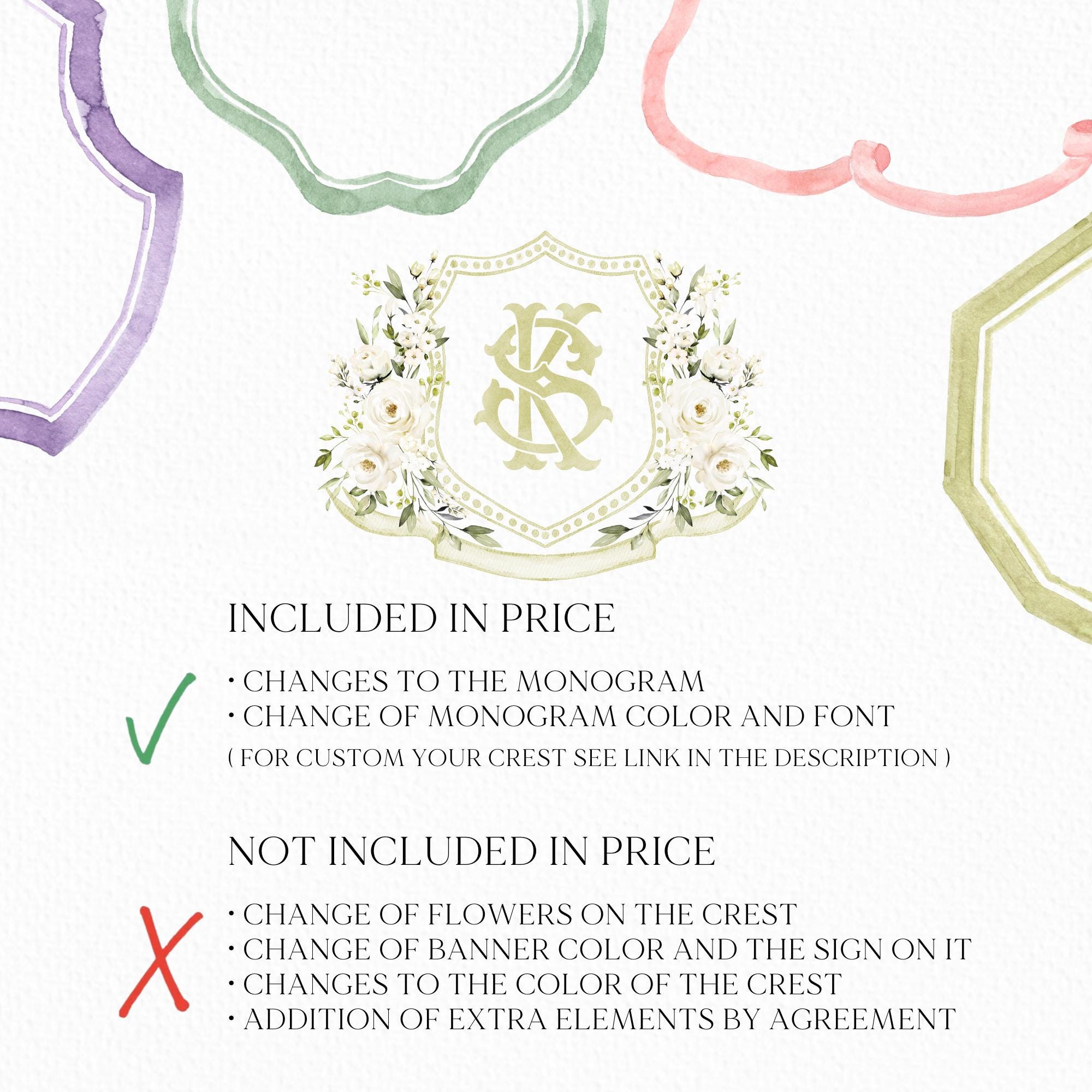 Creamy Rose Ivory Greenery White Flower Wedding Crest - Monogram Crest ...