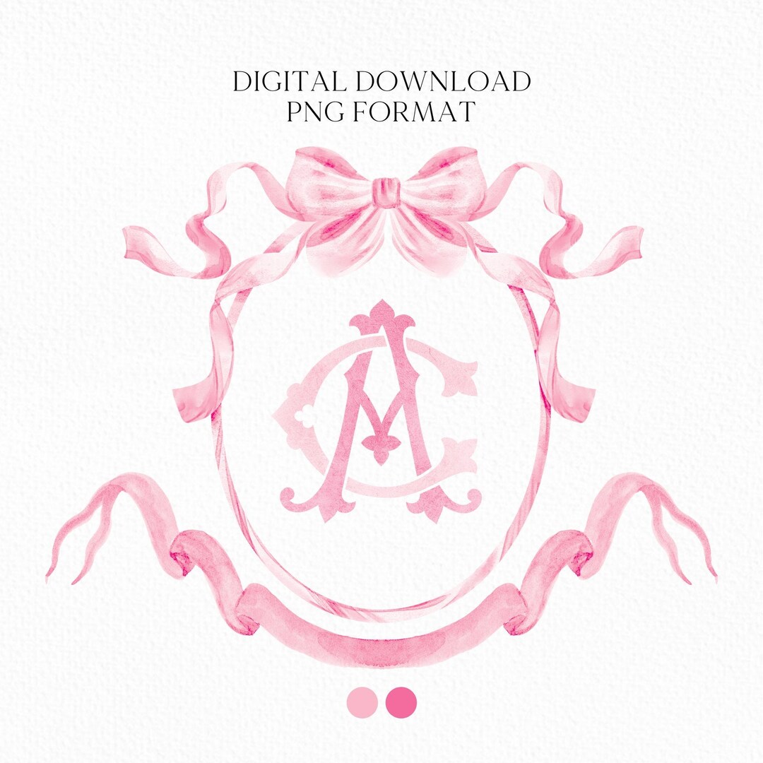 Pink Coquette Ribbon Bow Crest Wedding Crest Monogram Crest Pink Ribbon ...