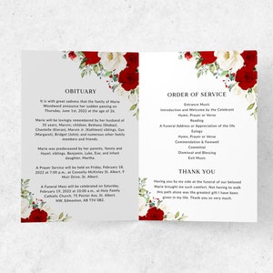 Funeral Program Template, Red Roses Funeral Program Template, Memorial ...