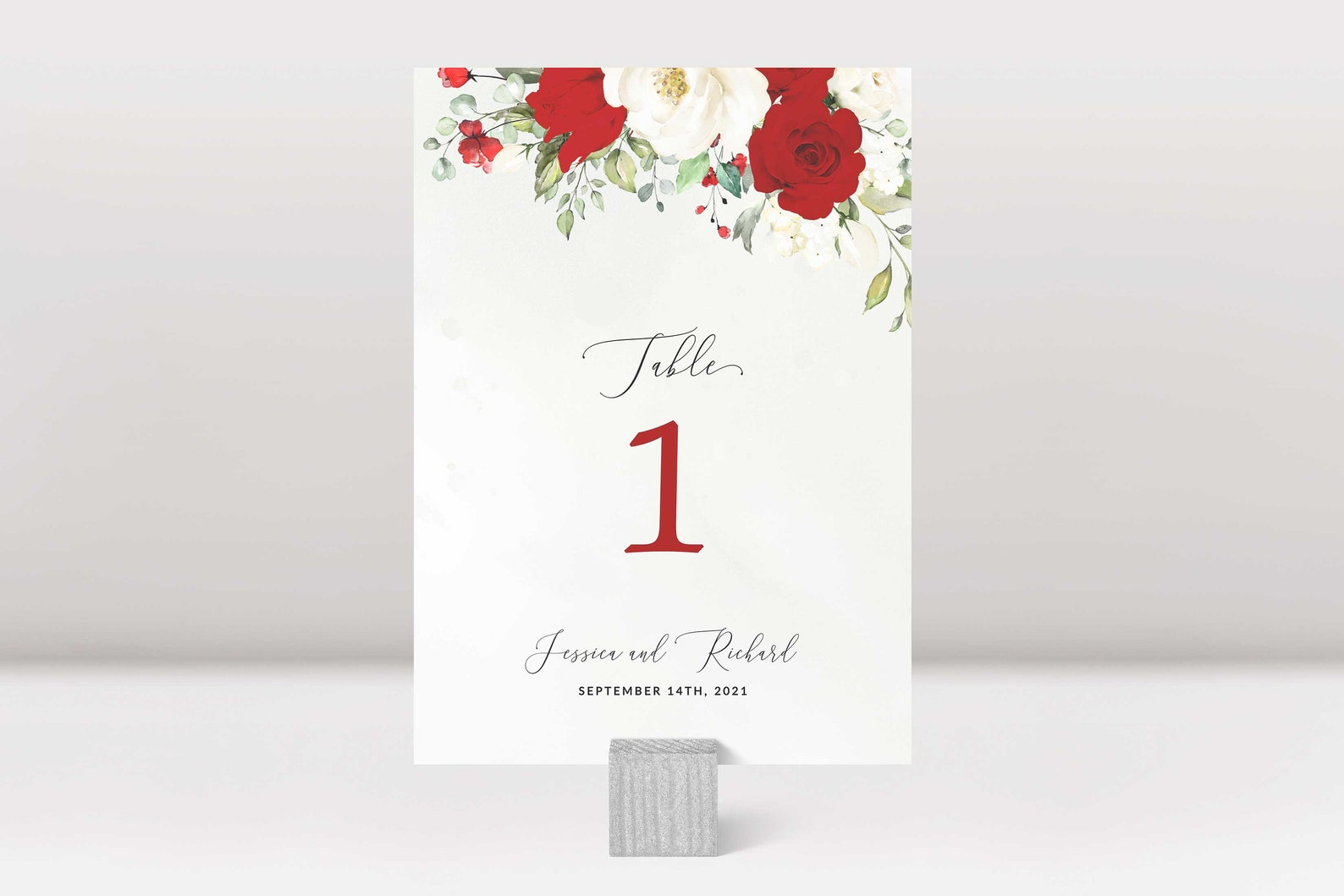 ROSIE - Red Floral Wedding Table Number, Red and White Roses Table ...