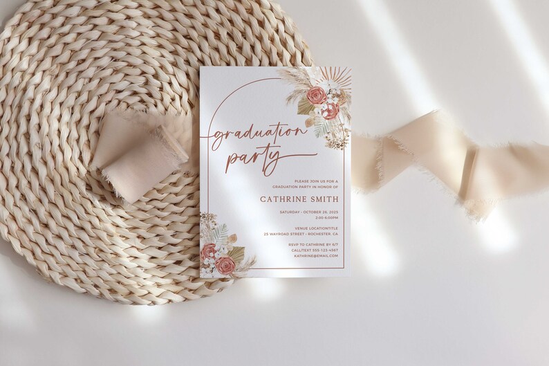 Boho Graduation Party Invitation, Minimalist Graduation Announcement ...