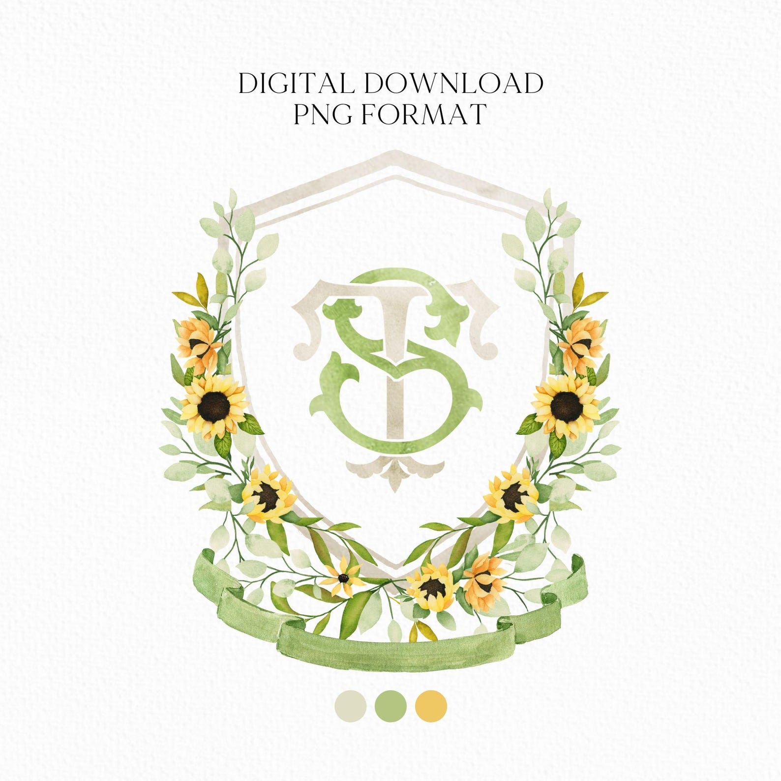 Sunflower Rustic Flower Wedding Crest - Monogram Crest - Sunflower ...