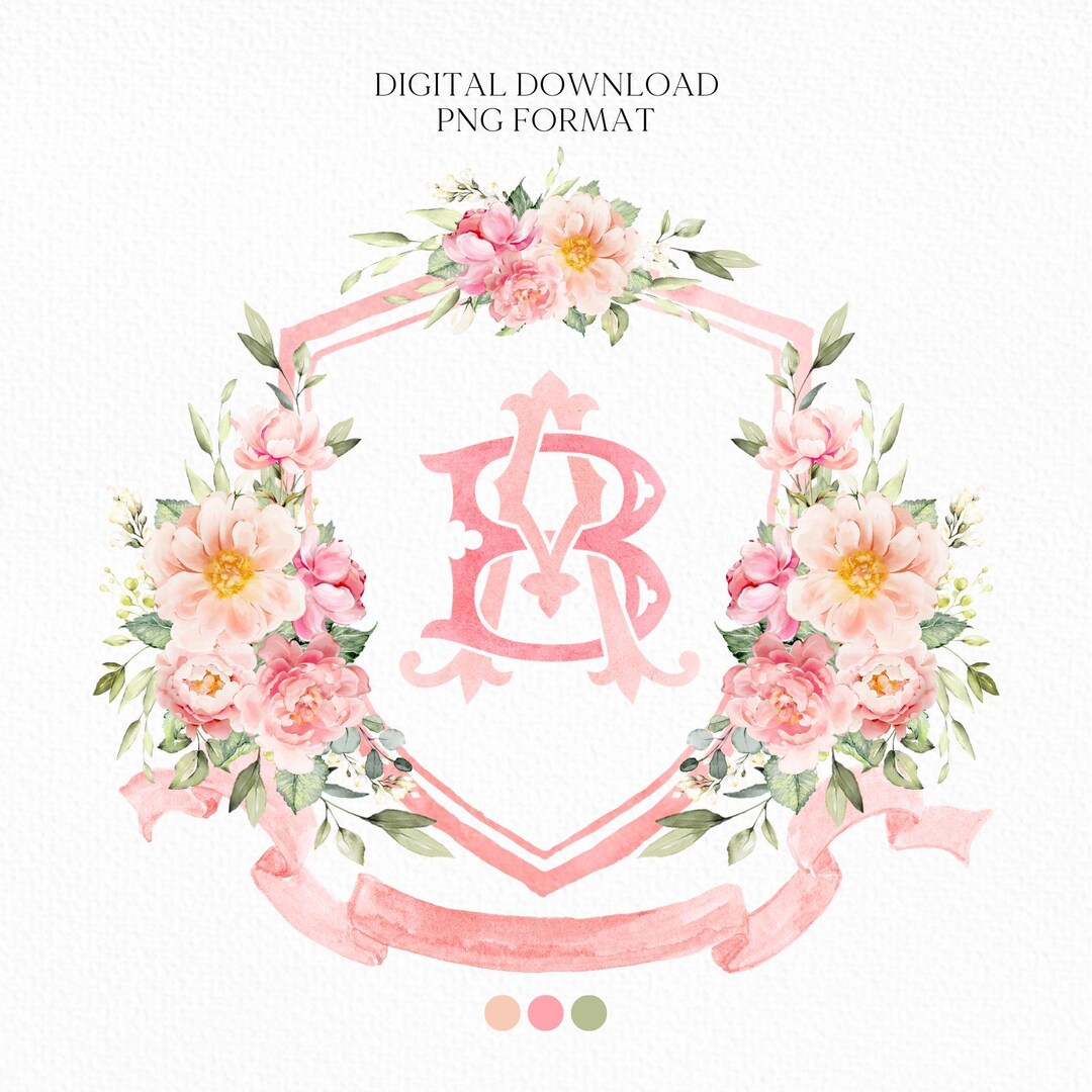 Peony Eucalyptus Watercolor Flower Wedding Crest - Monogram Crest ...