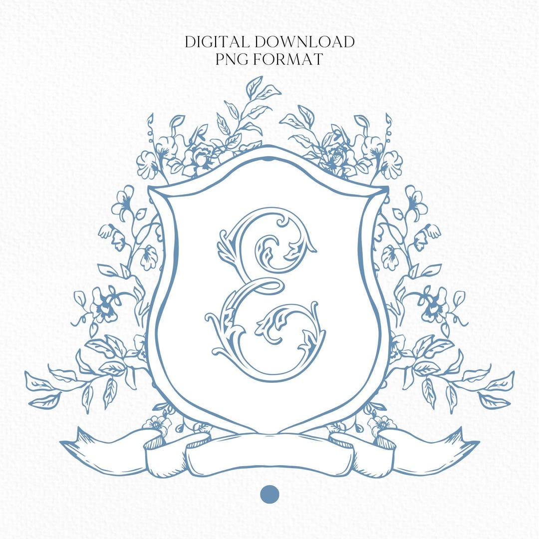 Vintage Blue Botanicals Flower Crest - Monogram Crest - Botanicals ...