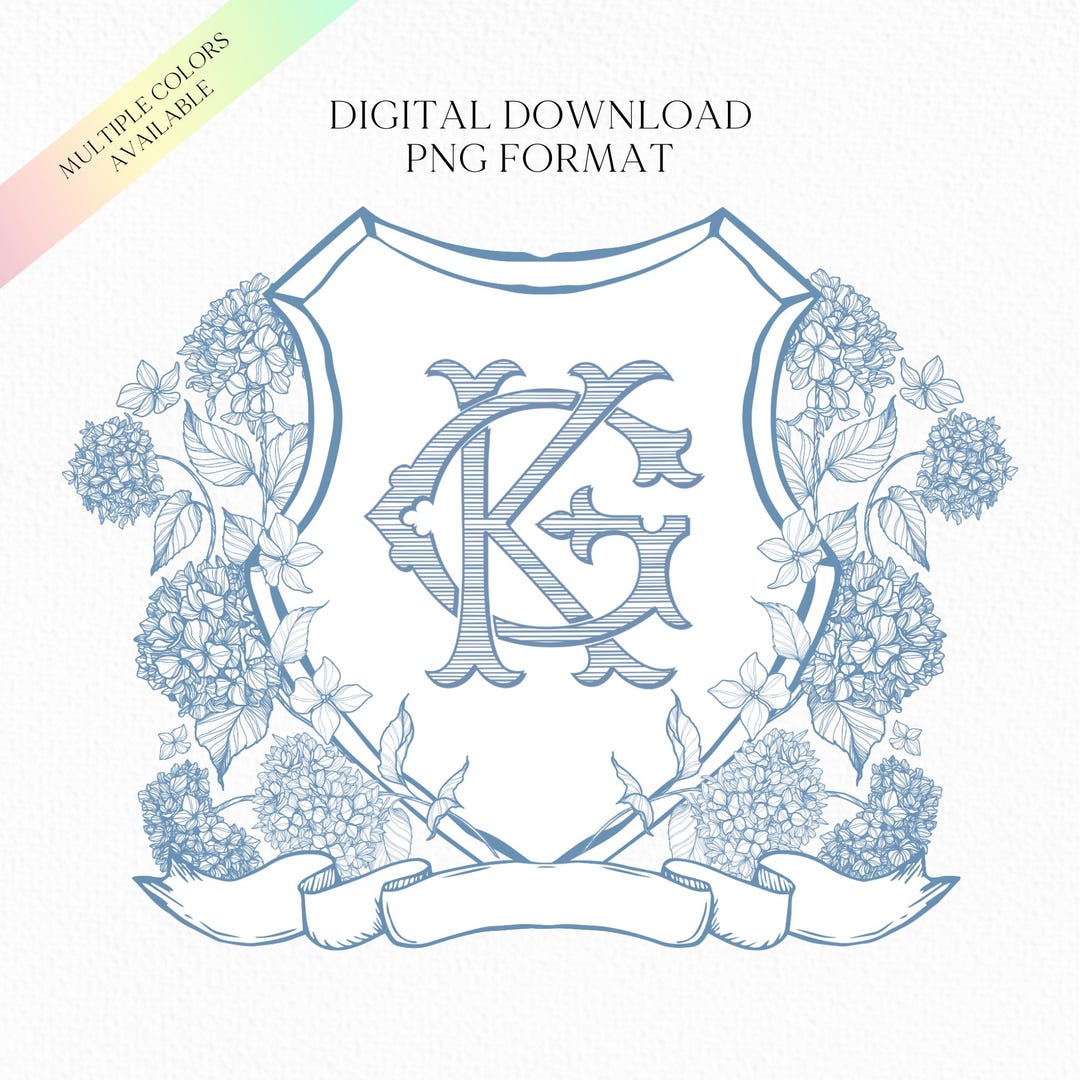 Vintage Hydrangea Flower Wedding Crest - Monogram Crest - Hydrangea ...