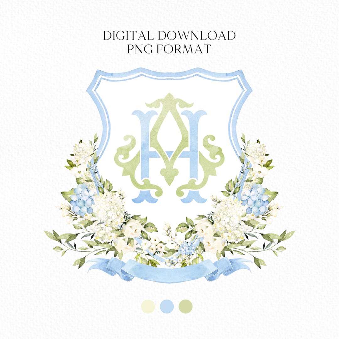 Hydrangea Flower Wedding Crest - Monogram Crest - Hydrangea Floral ...