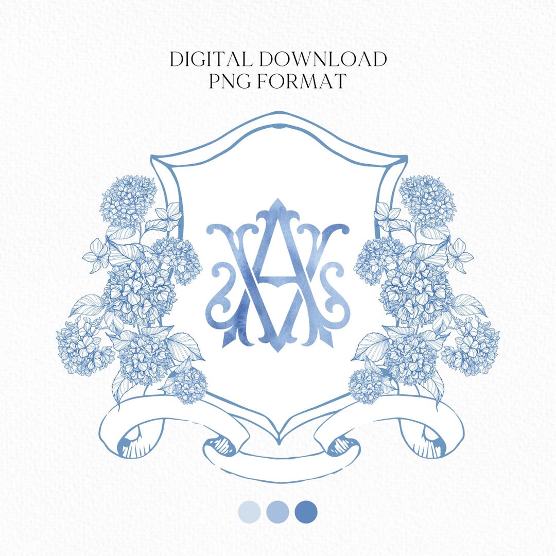 Vintage Hydrangea Flower Wedding Crest Monogram Crest Hydrangea Floral ...