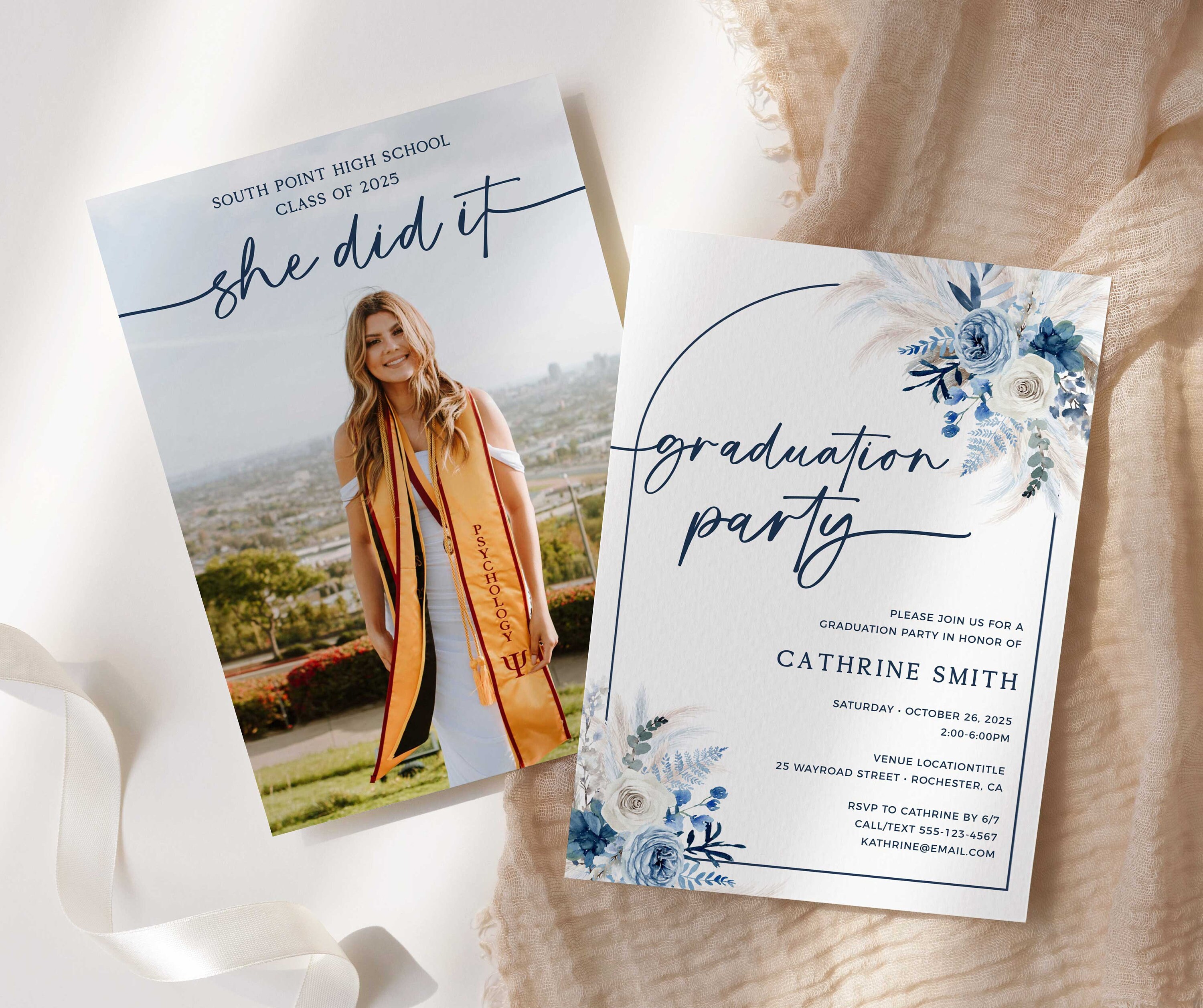 Boho Graduation Party Invitation, Minimalist Graduation Announcement ...