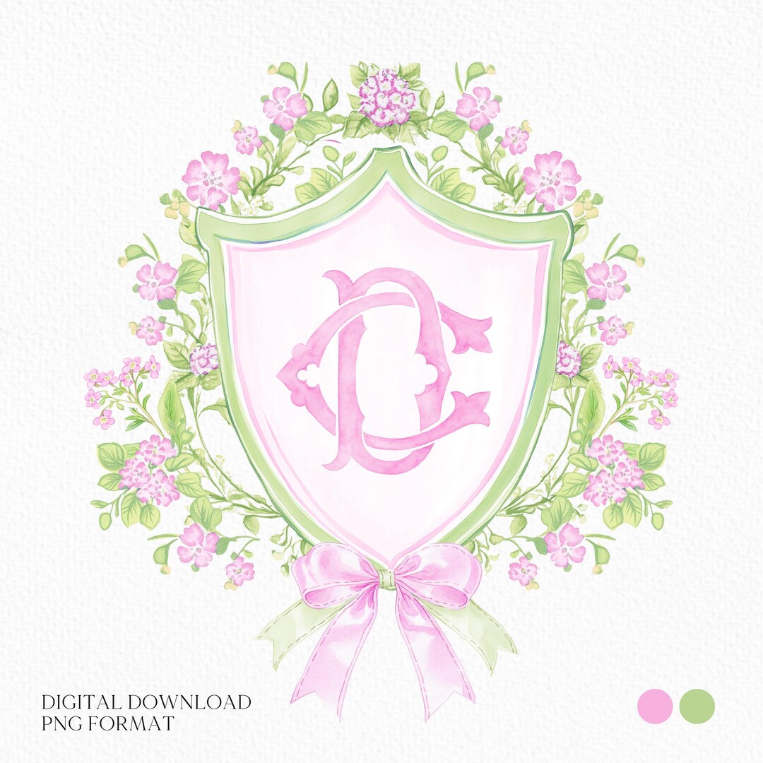 Watercolor Pink Flower Wedding Crest - Monogram Crest - Botanical ...