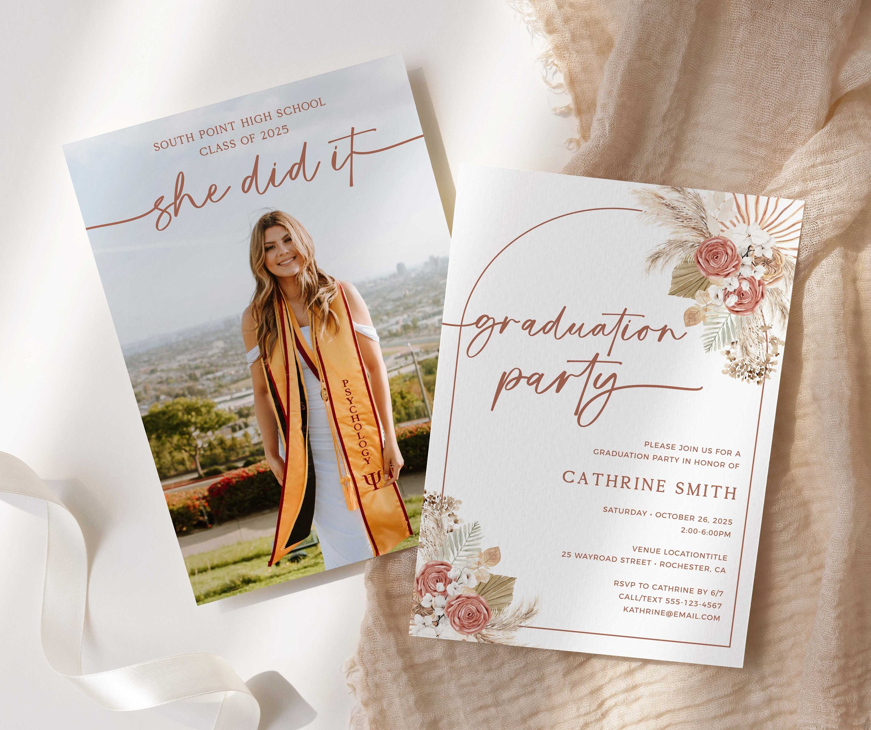 Boho Graduation Party Invitation, Minimalist Graduation Announcement ...