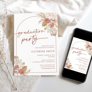 Boho Graduation Party Invitation, Minimalist Graduation Announcement ...
