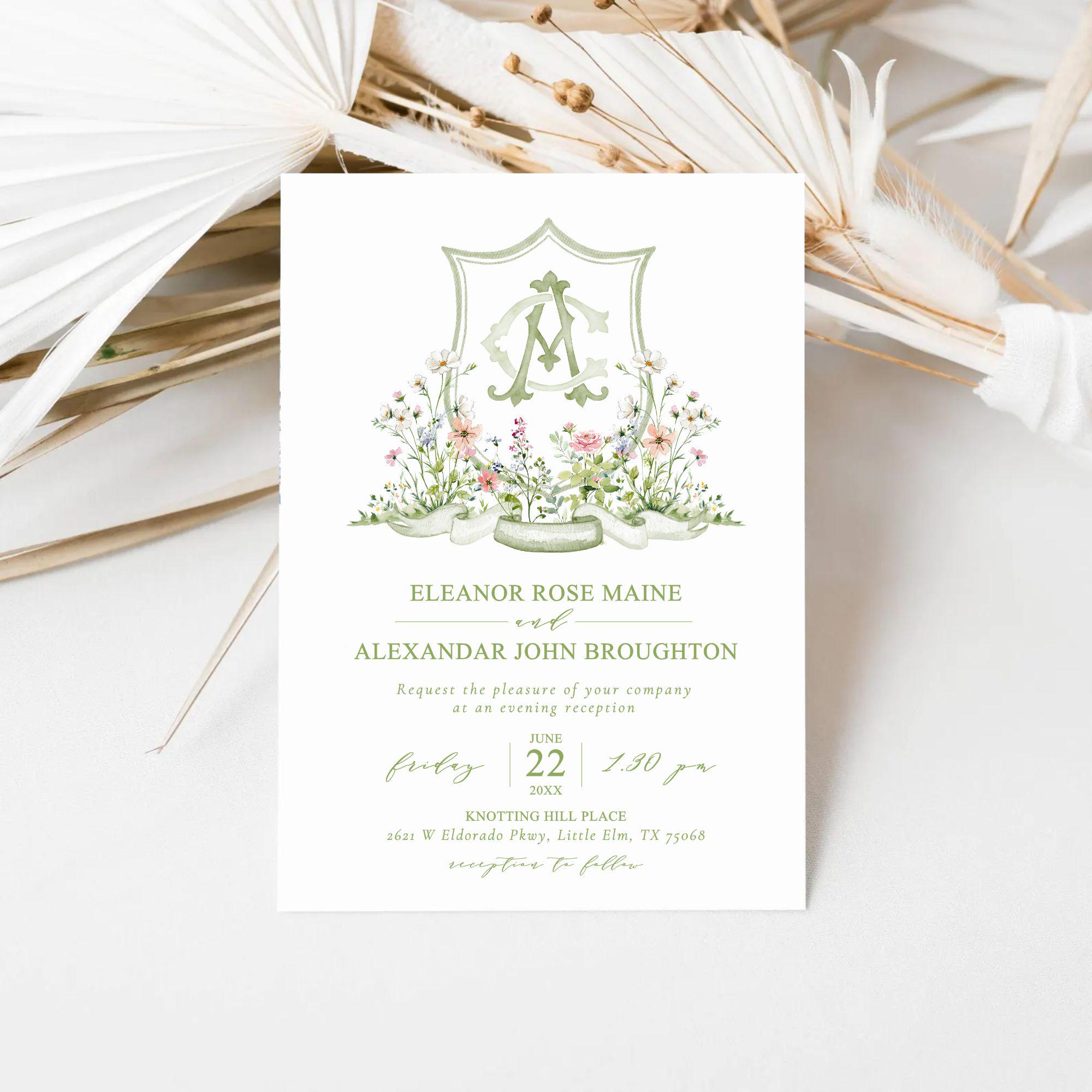 Wildflower Garden Flower Wedding Crest - Monogram Crest - Colorful ...