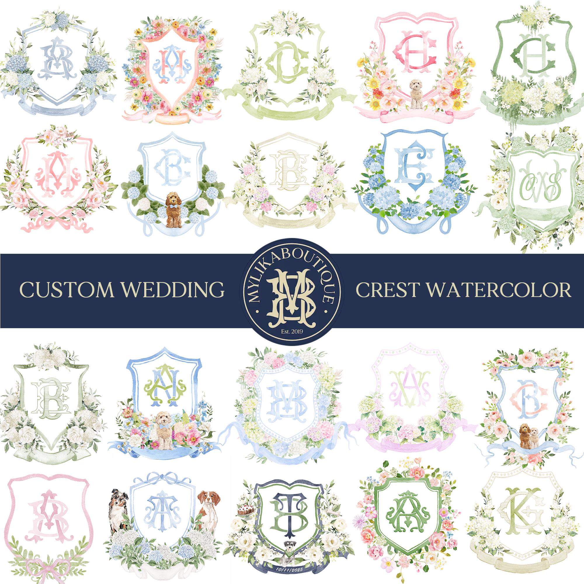 Custom Watercolor Floral Wedding Crests Clipart, Custom Wedding Crest ...