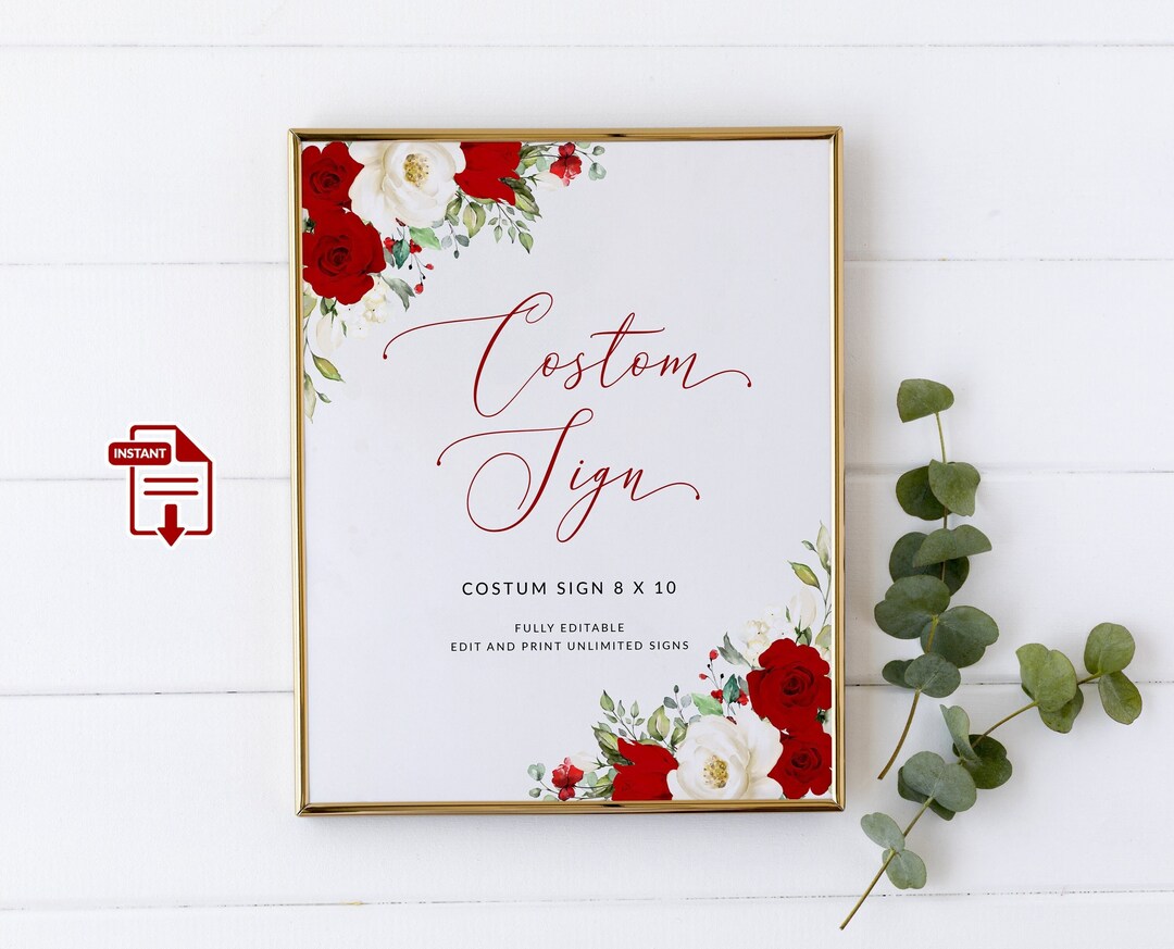 ROSIE - Red and White Roses Wedding Custom Sign, Red Roses Custom Sign ...
