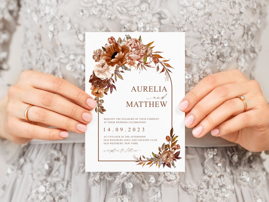 Bohemian Rustic Fall Wedding Invitation Template, Autumn Invitations ...