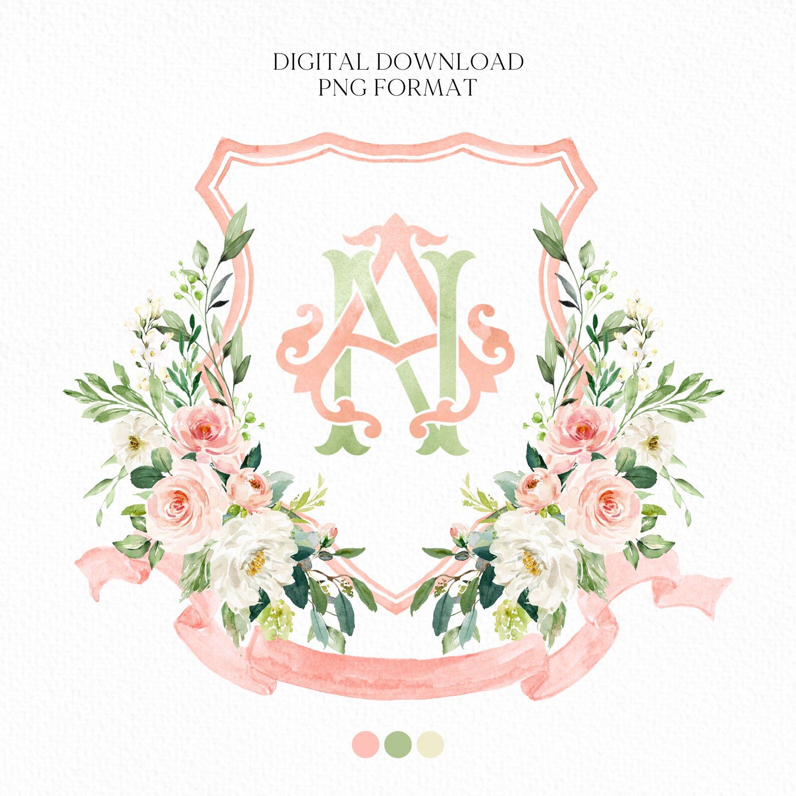 Blush Pink Floral Rustic Greenery Flower Wedding Crest - Monogram Crest ...