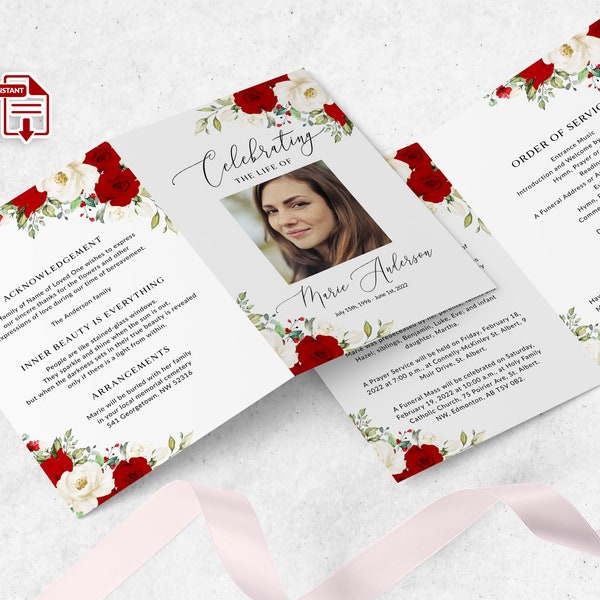 Red Roses Funeral Program - Etsy