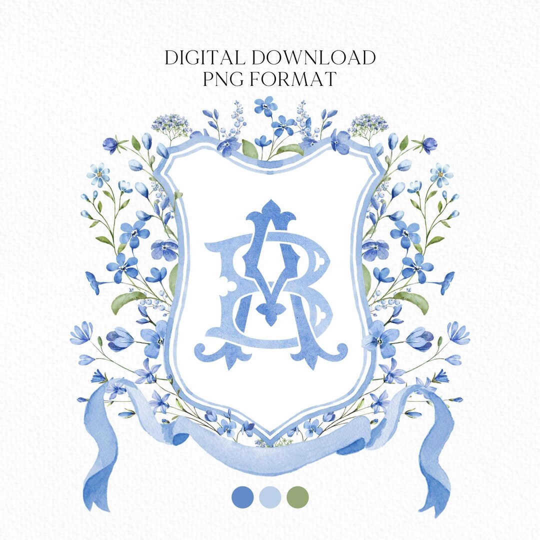 Blue Wildflower Wedding Crest Monogram Crest Wildflower Floral Luxury ...