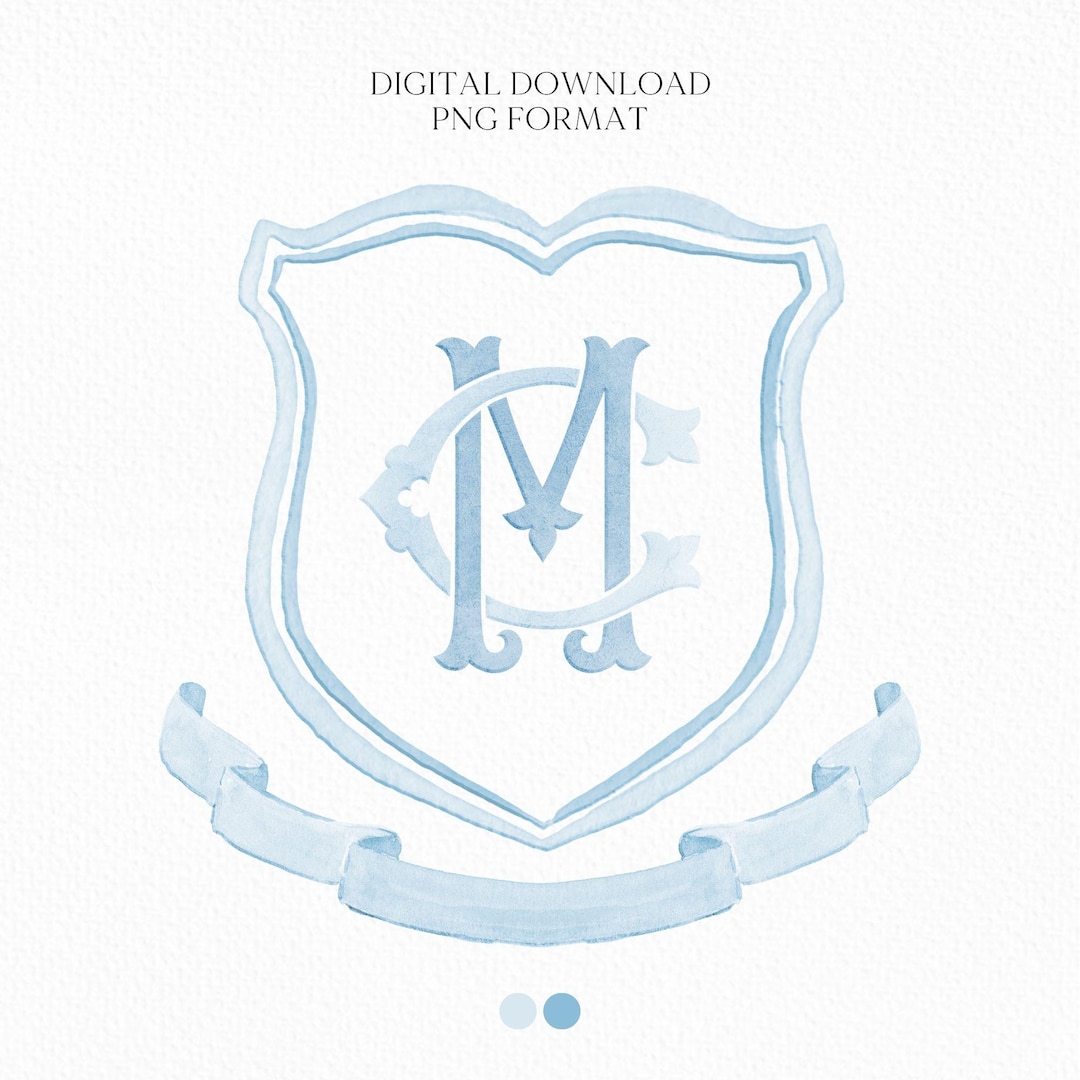 Blue Modern Classic Wedding Crest - Monogram Crest - Watercolor Wedding ...