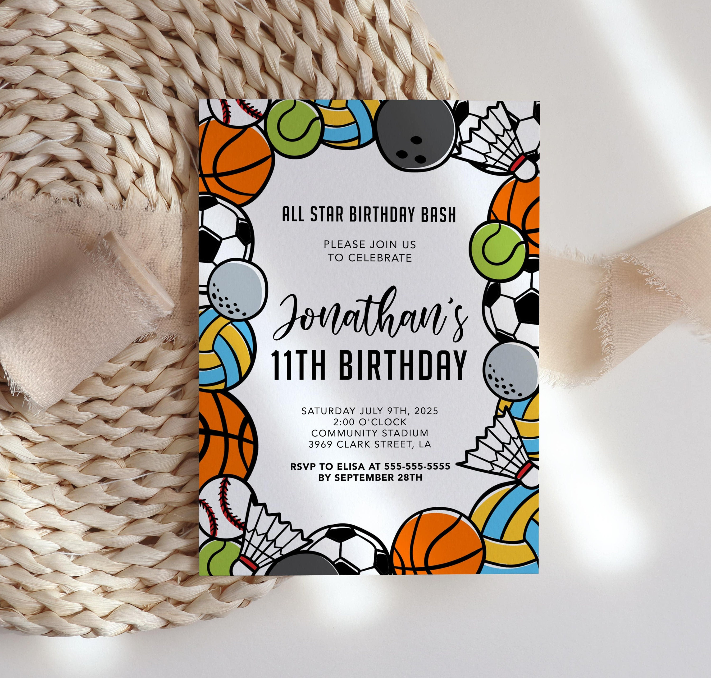 Editable Sports Birthday Invitation, Baseball Football Basketball ...