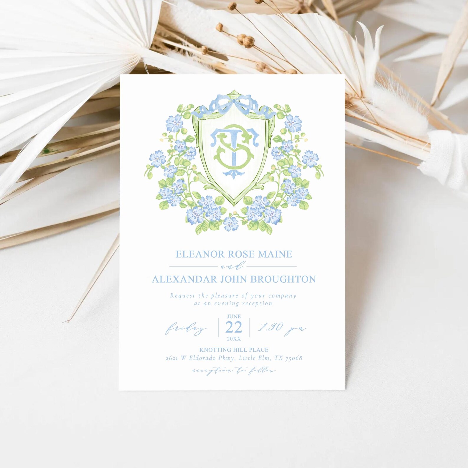 Watercolor Blue Flower Wedding Crest - Monogram Crest - Botanical ...