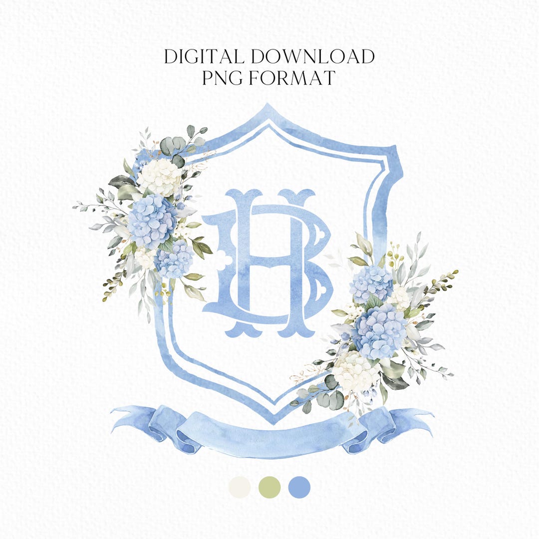 Hydrangea Flower Wedding Crest - Monogram Crest - Hydrangea Floral ...