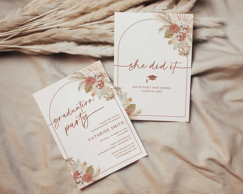 Boho Graduation Party Invitation, Minimalist Graduation Announcement ...